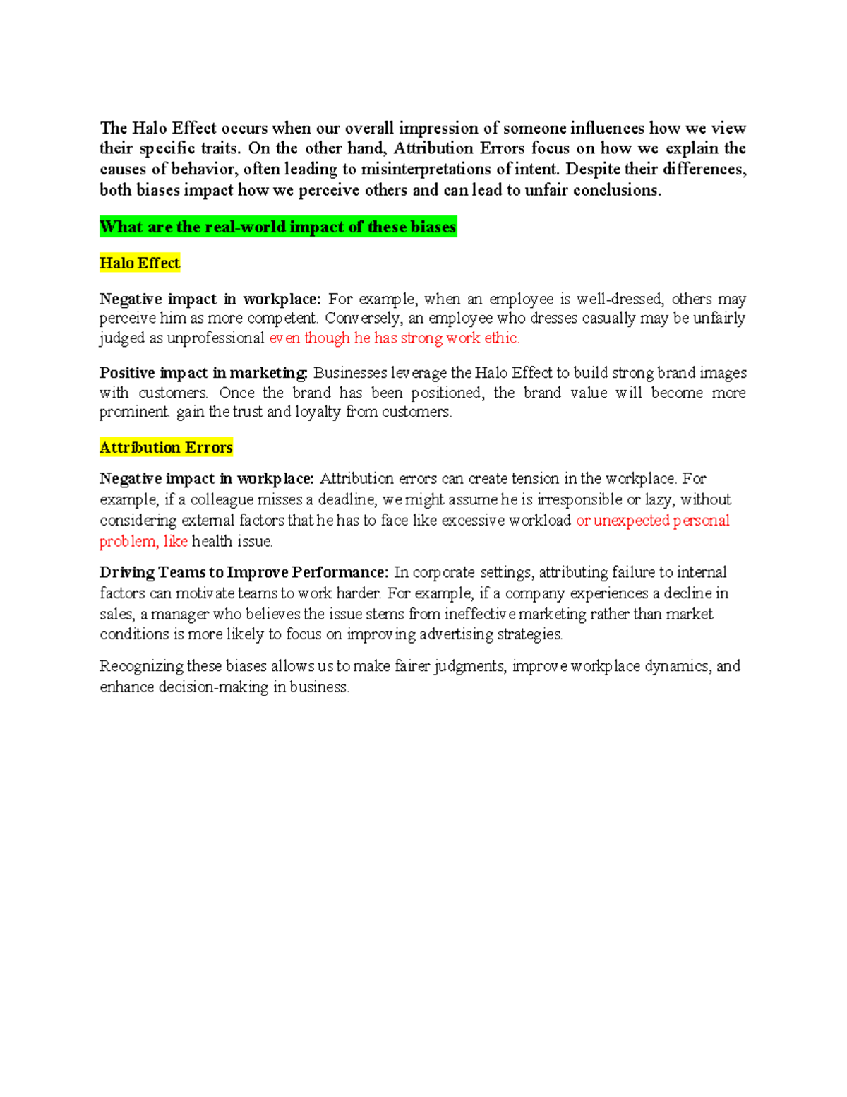 Understanding the Halo Effect & Attribution Errors in Business - Studocu