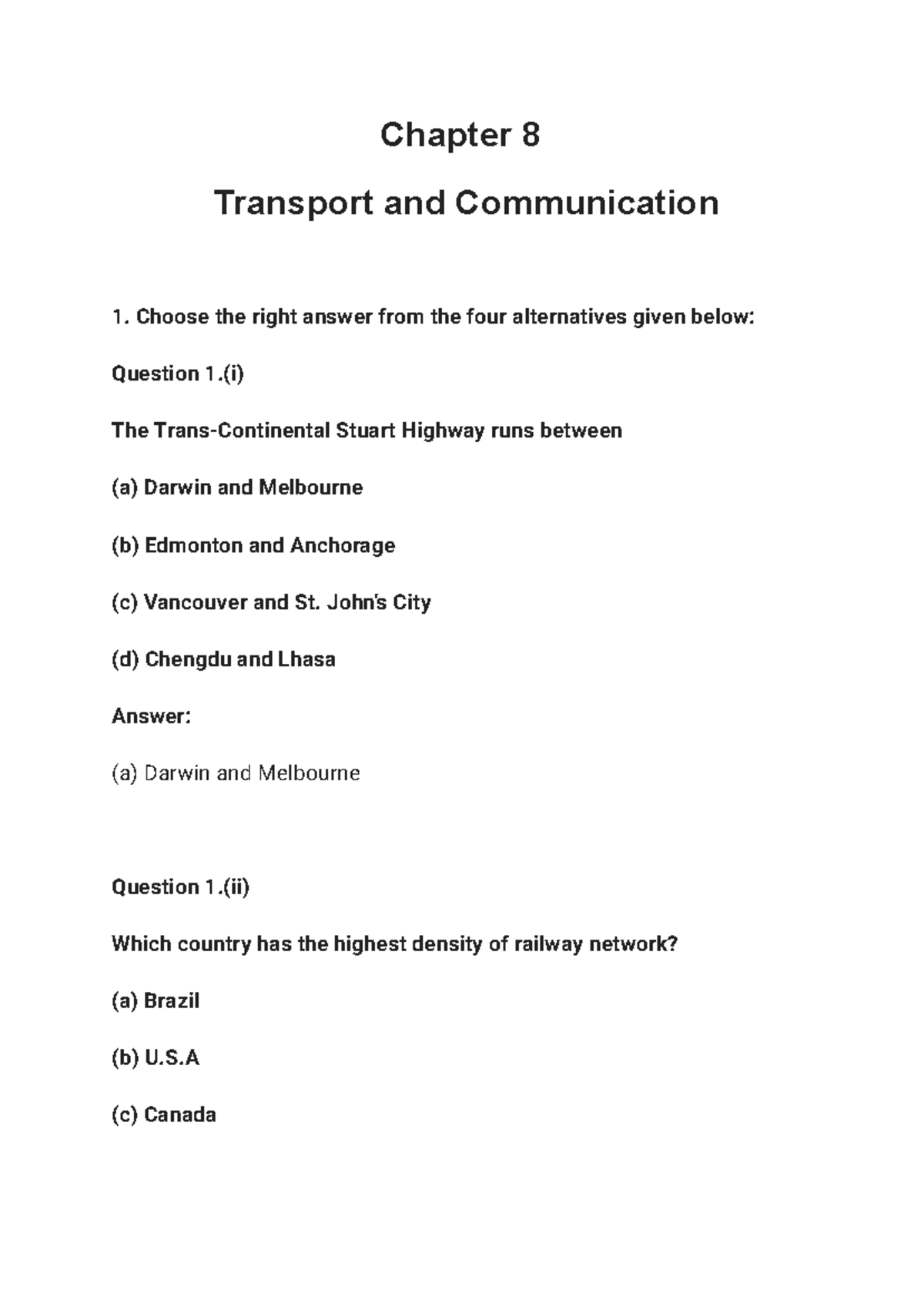 Ch8 - Transport and Communication Study Notes - Studocu