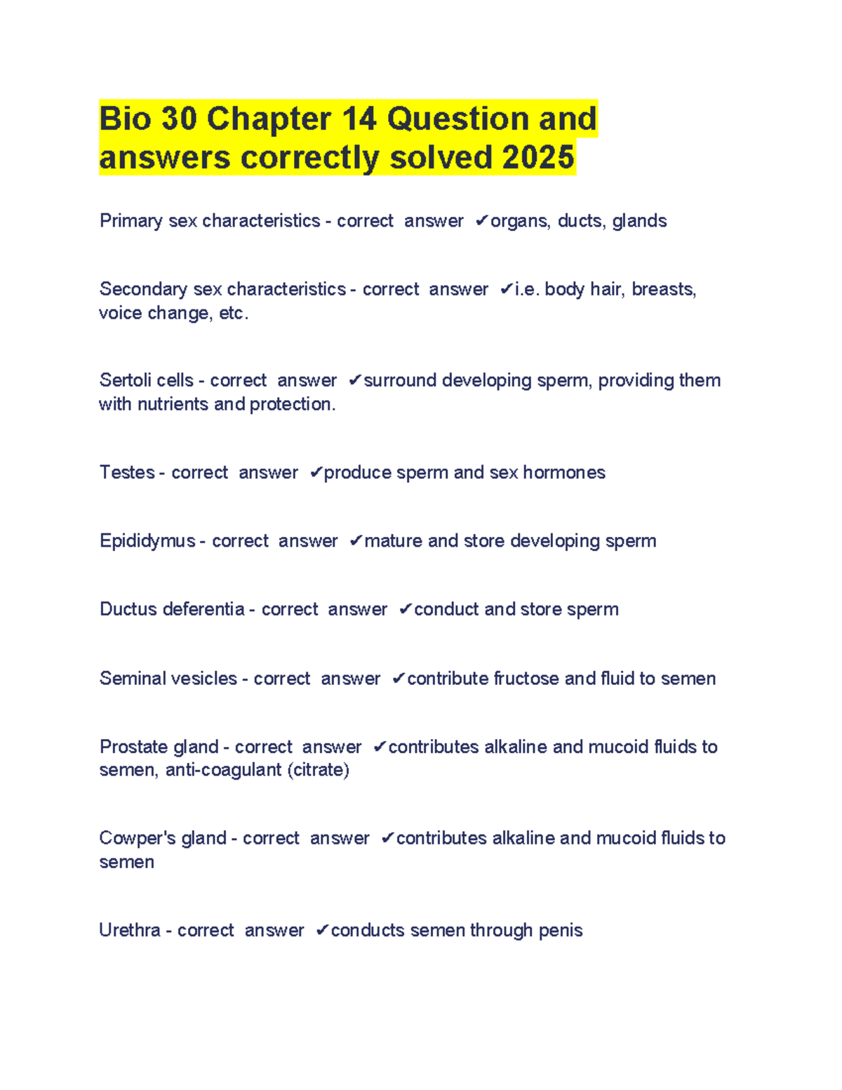 Bio 30 Chapter 14 Qanda Solutions For Primary And Secondary Sex