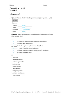 Spanish Lessons 8.2-8.4 - gramática 8. Lección 8 Miniprueba A 1 ...