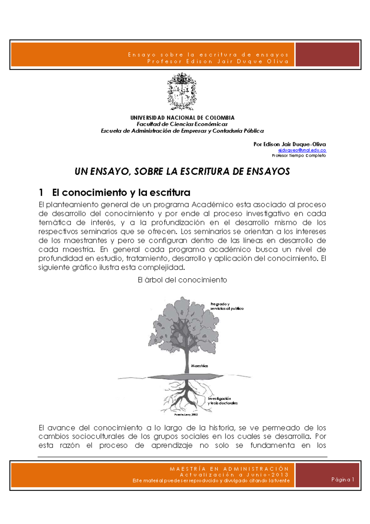 Ensayo sobre la escritura de ensayos - Duque, M.A.E. 2013 - Studocu