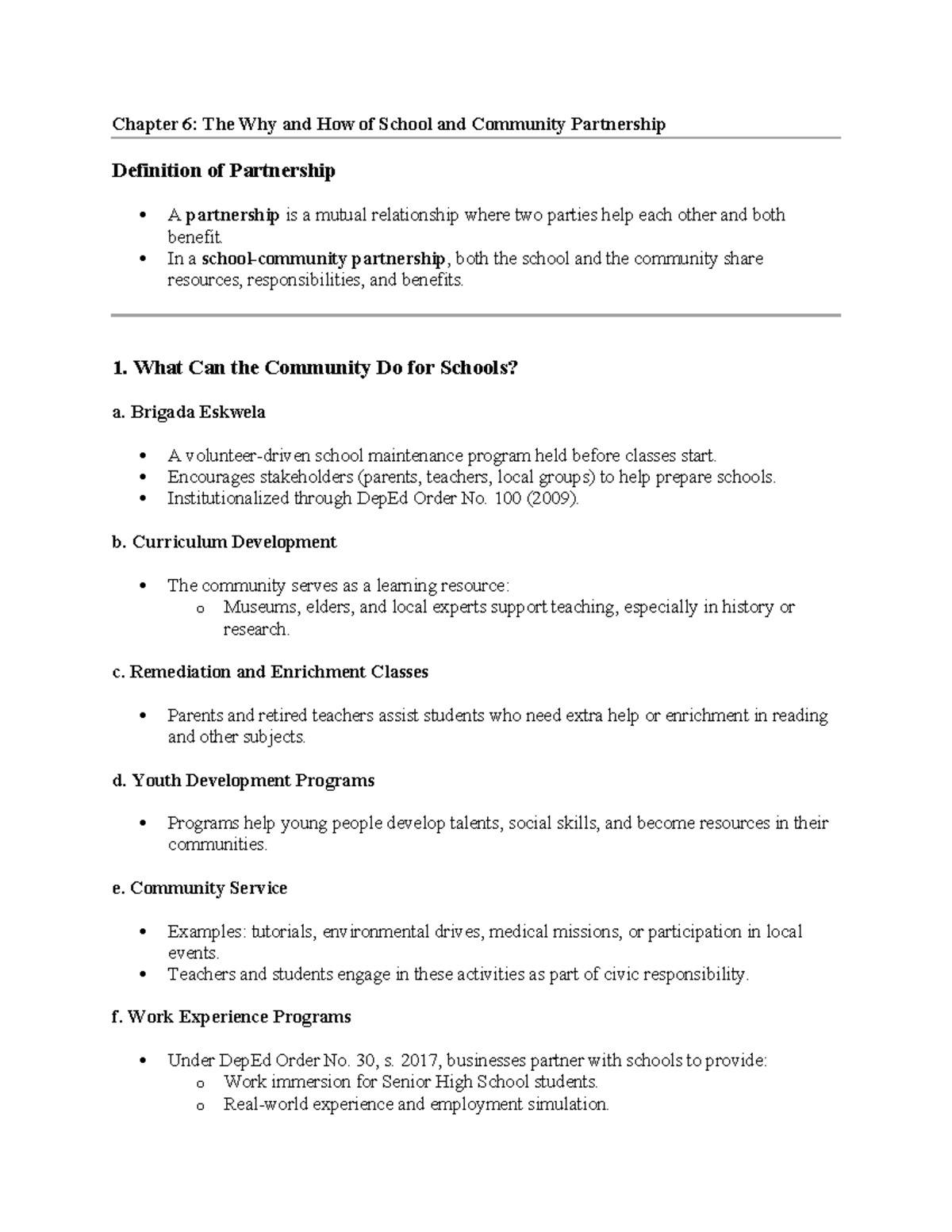 Chapter 6 Reviewer: School and Community Partnerships (11 RB) - Studocu