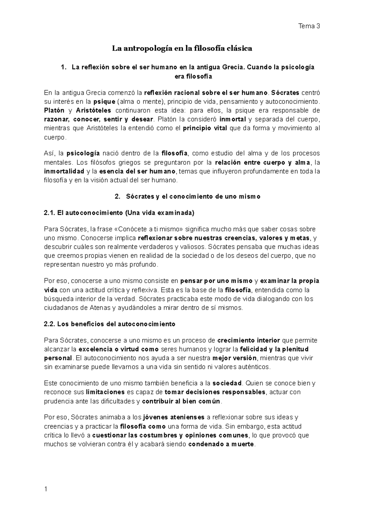 Filosofía - Tema 3: La Antropología en la Filosofía Clásica - Studocu