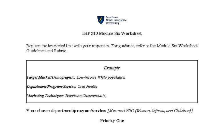 IHP 510 Module Six Worksheet: Target Market Strategies Analysis - Studocu
