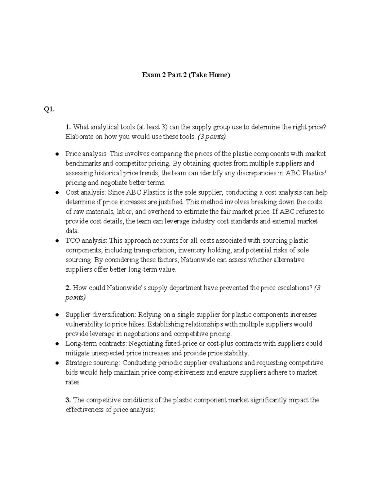 SCM BPI Exam 2 - Take Home Analysis & Pricing Strategies - Studocu