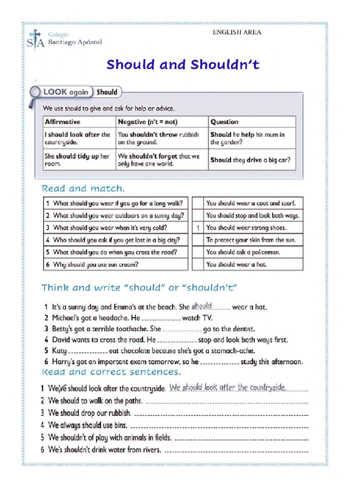 Worksheet 553537 - Should and Advice in English Language - Studocu