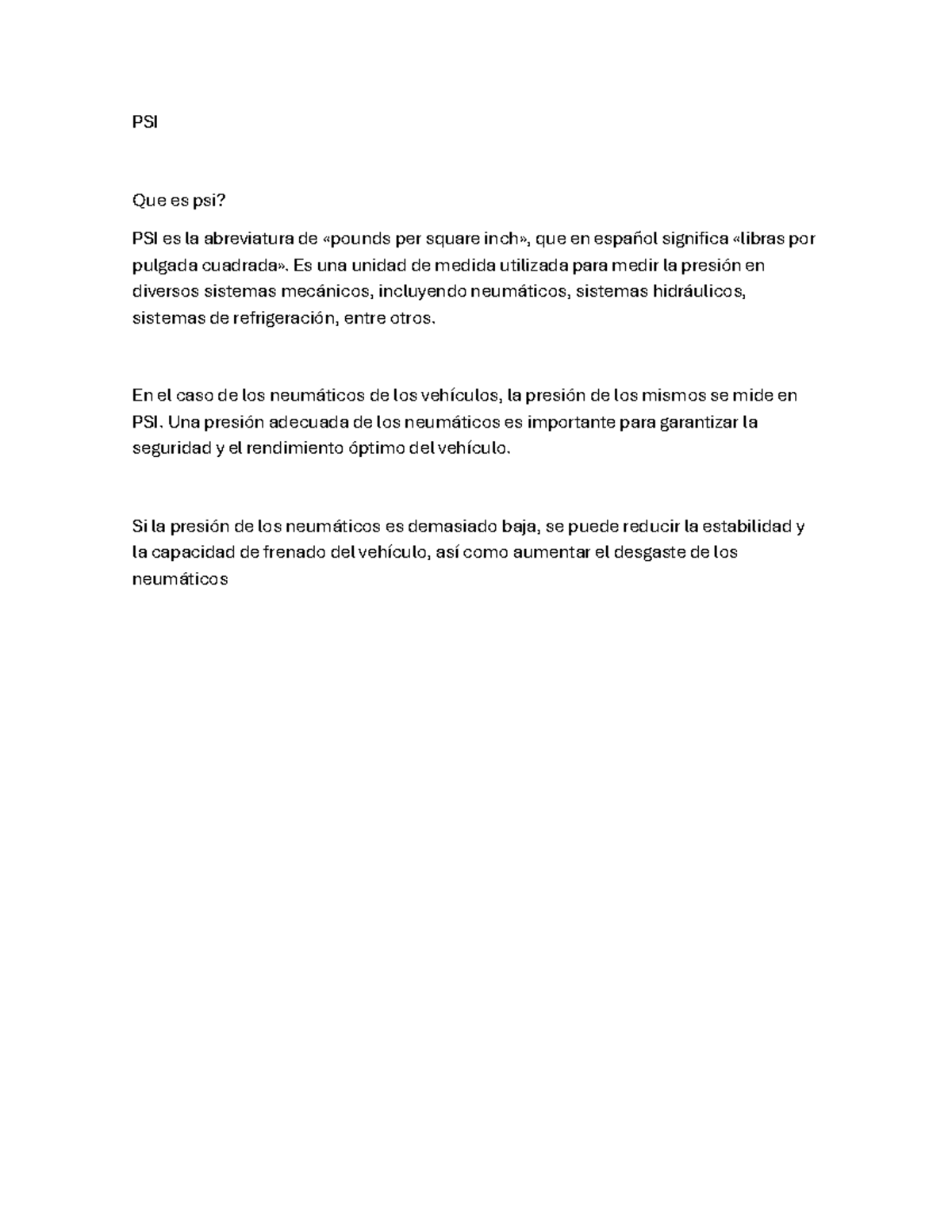 Definición y Aplicaciones de la Unidad PSI en Sistemas Mecánicos - Studocu