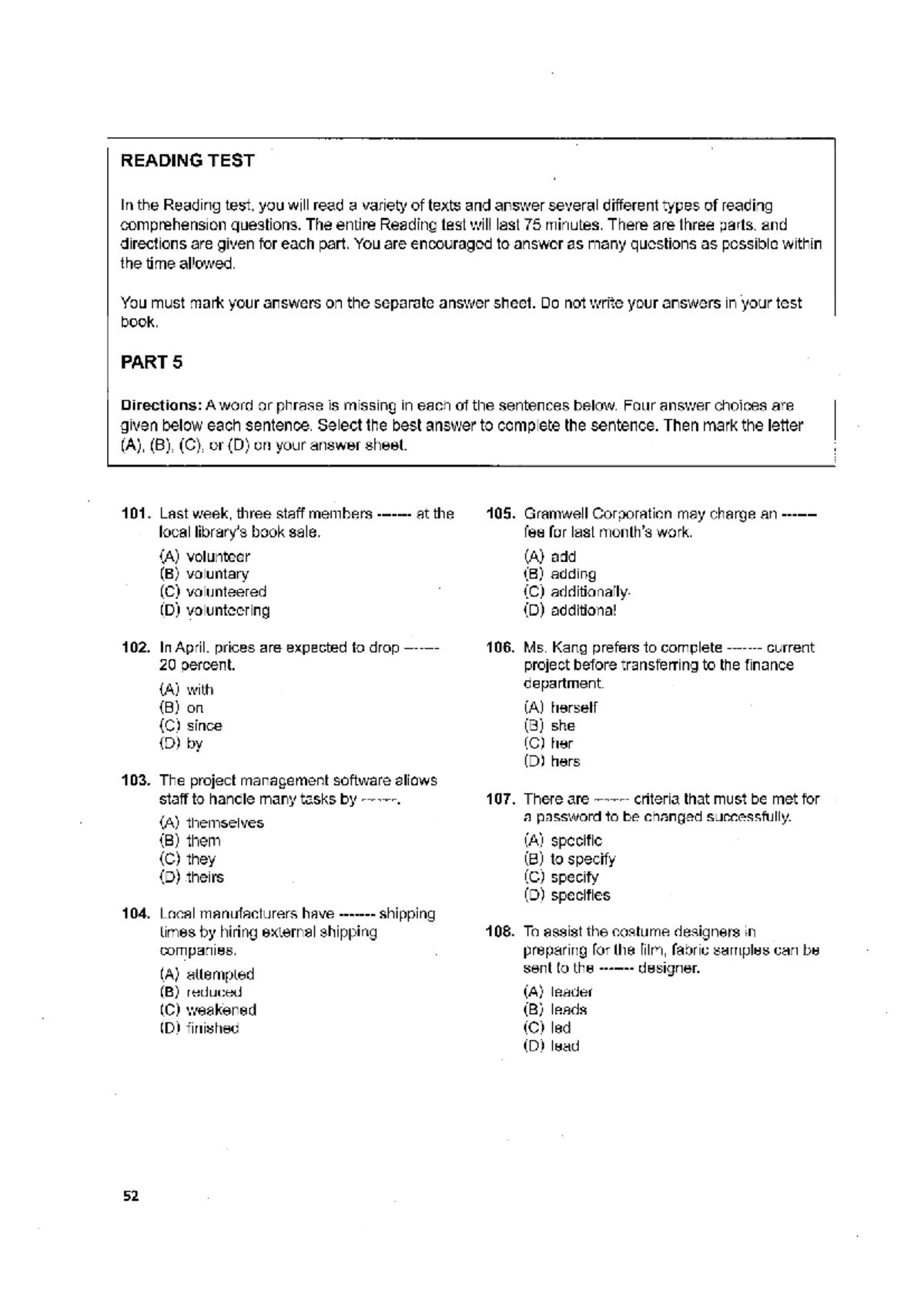 TOEIC Reading Test Preparation - Session 25 - Studocu