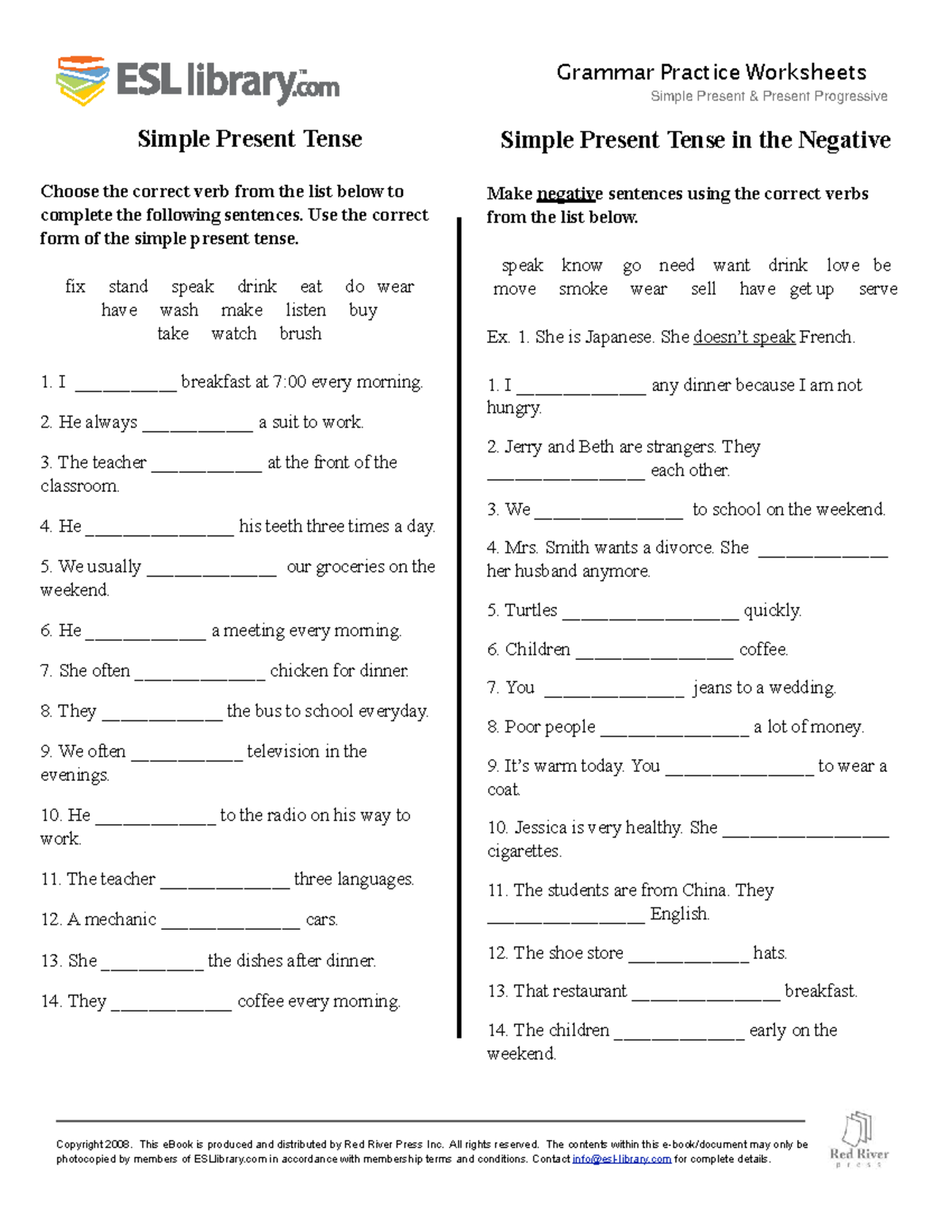 Grammar Practice Worksheets: Simple Present & Present Progressive - Studocu