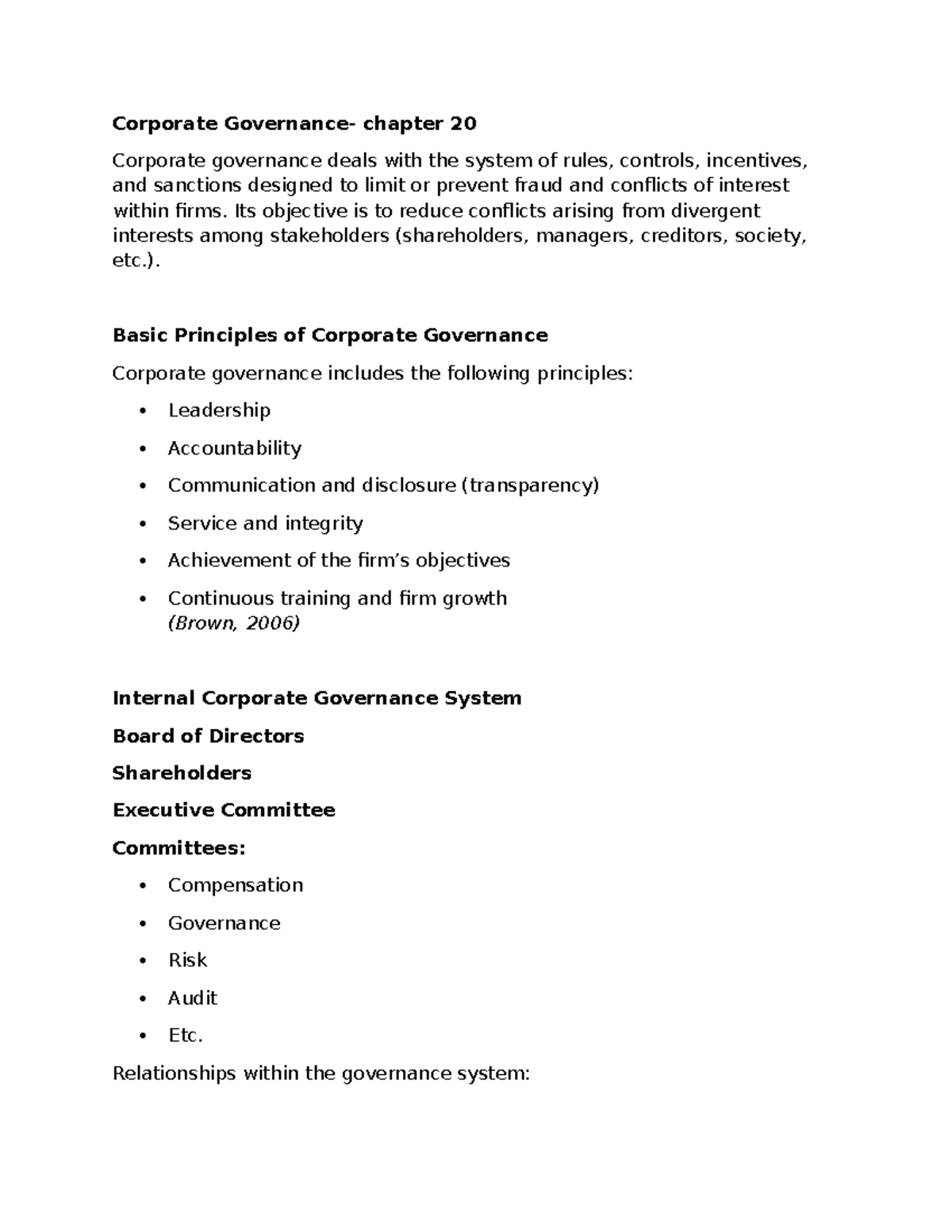 Corporate Governance - Chapter 20 Notes on Rules & Principles - Studocu