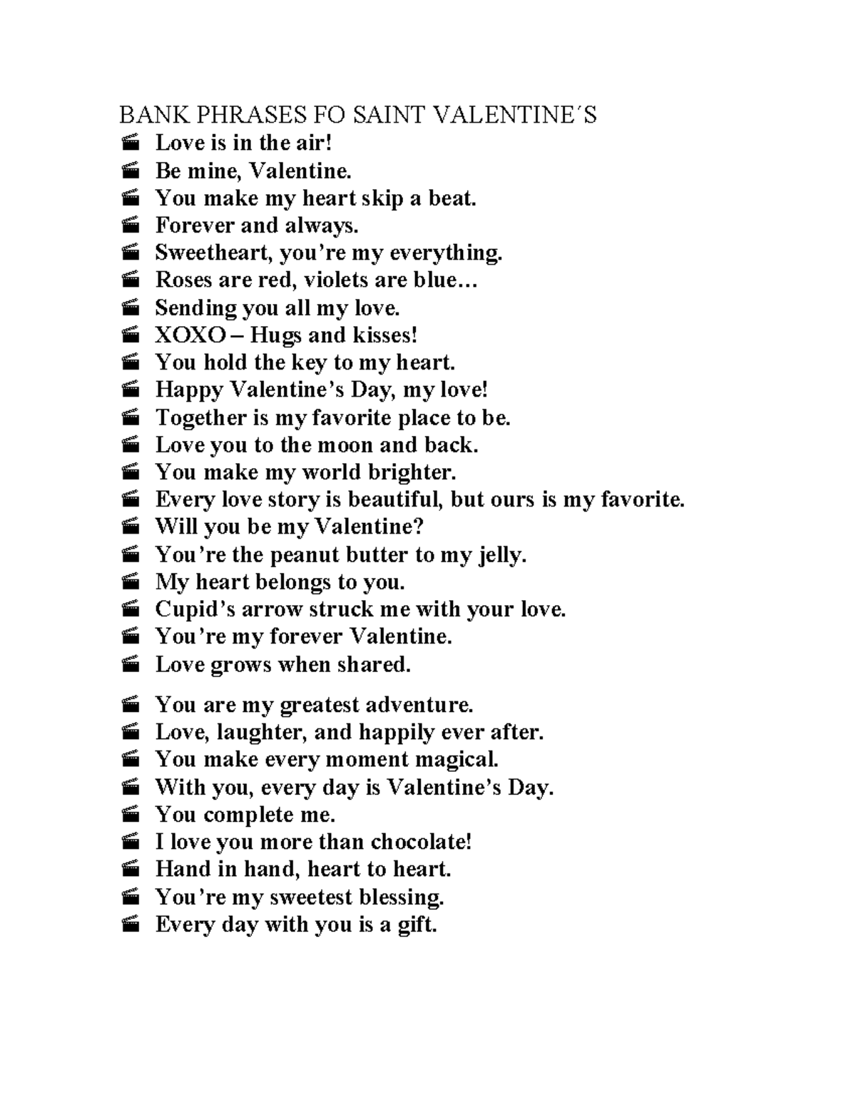 BANK Phrases FO Saint Valentine - BANK PHRASES FO SAINT VALENTINE ́S ...