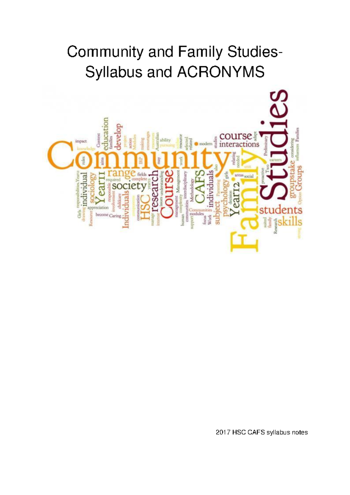 Community and Family Studies - CAFS Syllabus & Acronym Overview - Studocu