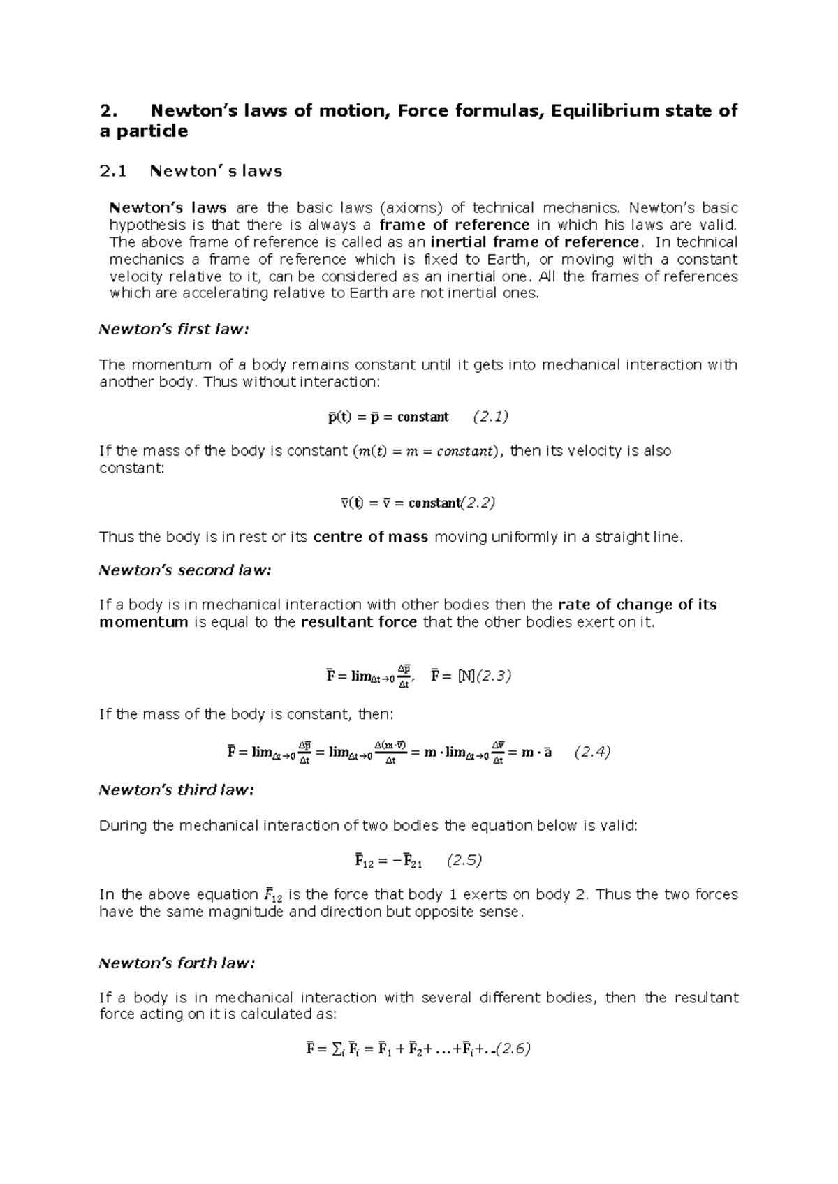 ENG PHYS Lecture 5: Laws of Motion, Force Formulas & Equilibrium - Studocu