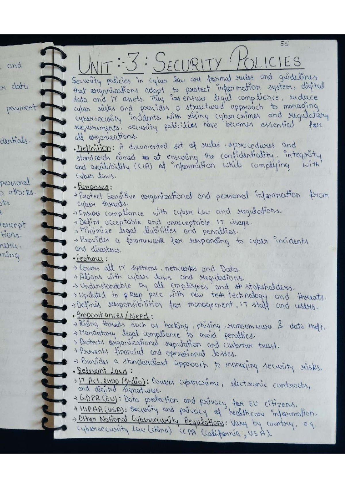 Cyber Law Unit 3: Security Policies and Compliance Guidelines - Studocu