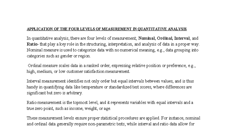 Application of the Four Levels of Measurement in Quantitative Analysis ...