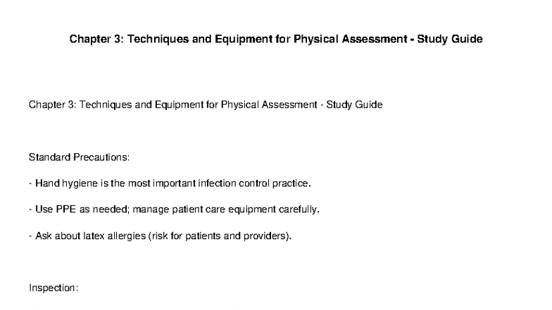 Chapter 3: Techniques & Equipment for Physical Assessment Study Guide ...