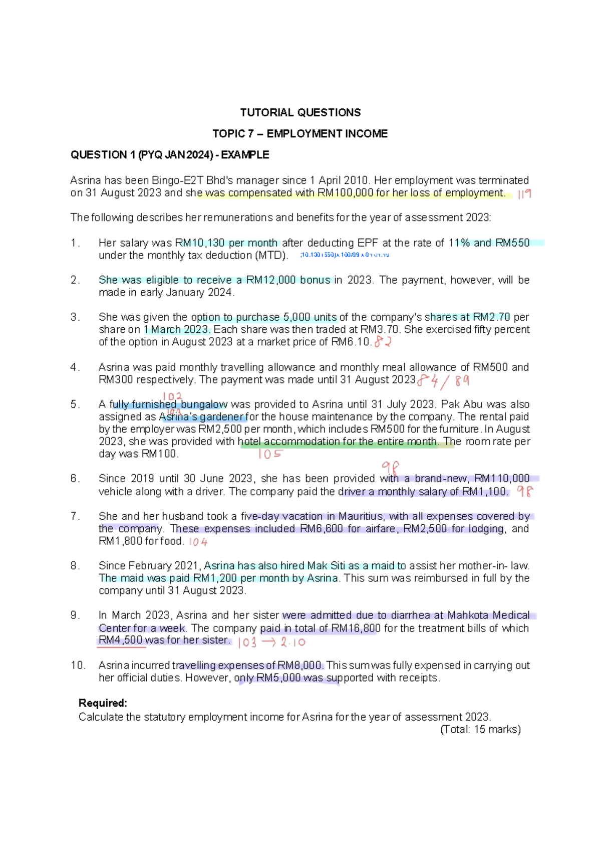 Tutorial Questions on Employment Income (PYQ Jan 2024) - Chapter 9 ...