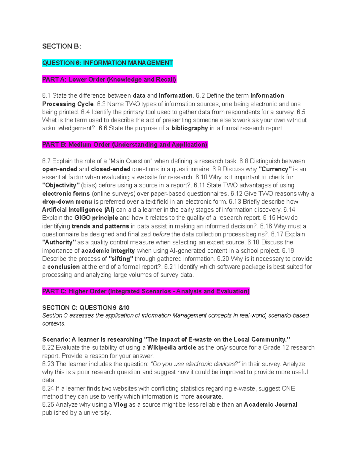 INFO MGMT 101: Question 6 - Knowledge, Understanding & Evaluation - Studocu