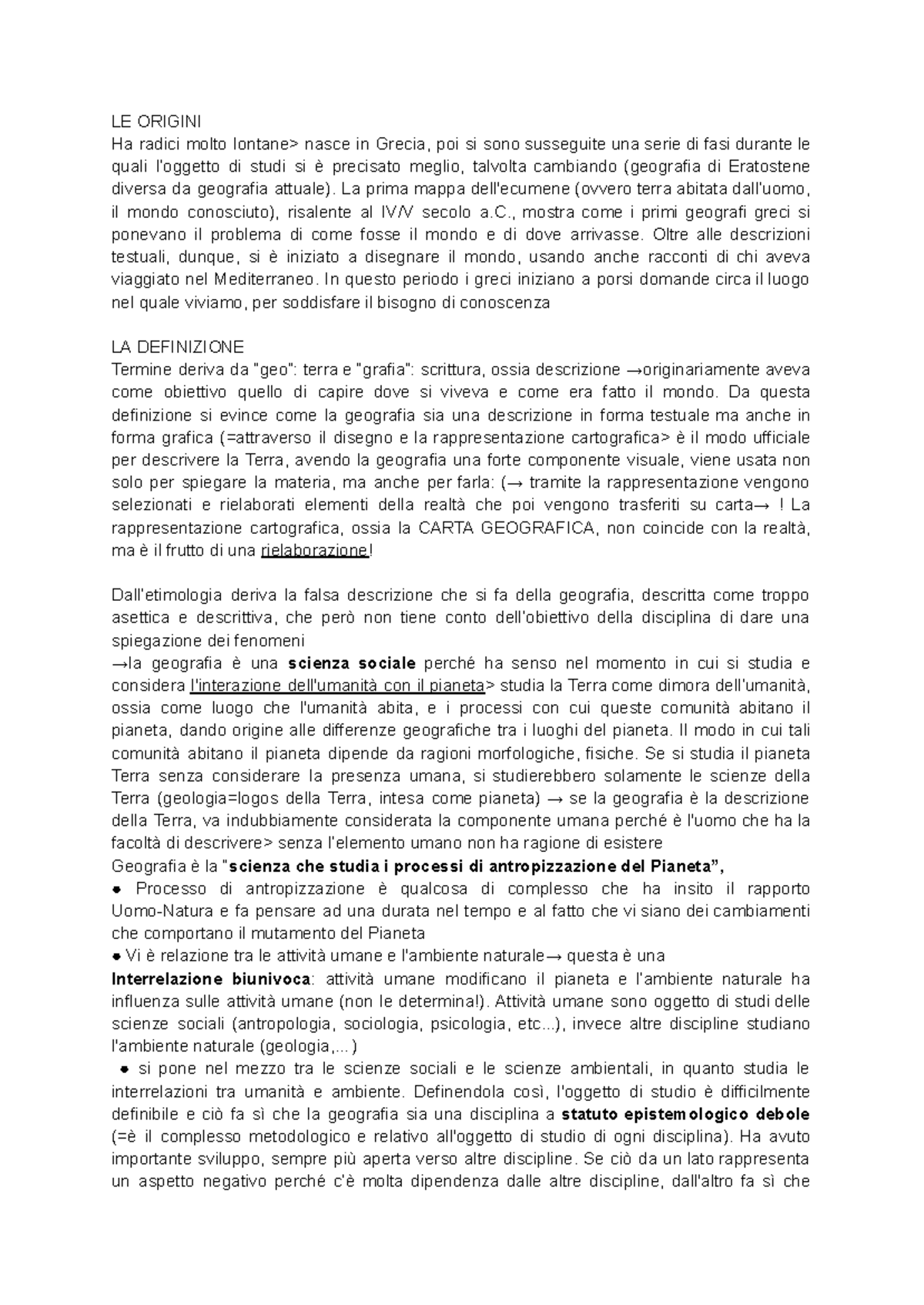 Geografia: Origini, Definizioni e Metodi di Studio - Studocu