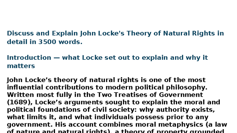 PHIL 101 - John Locke's Theory of Natural Rights: A Detailed Analysis ...