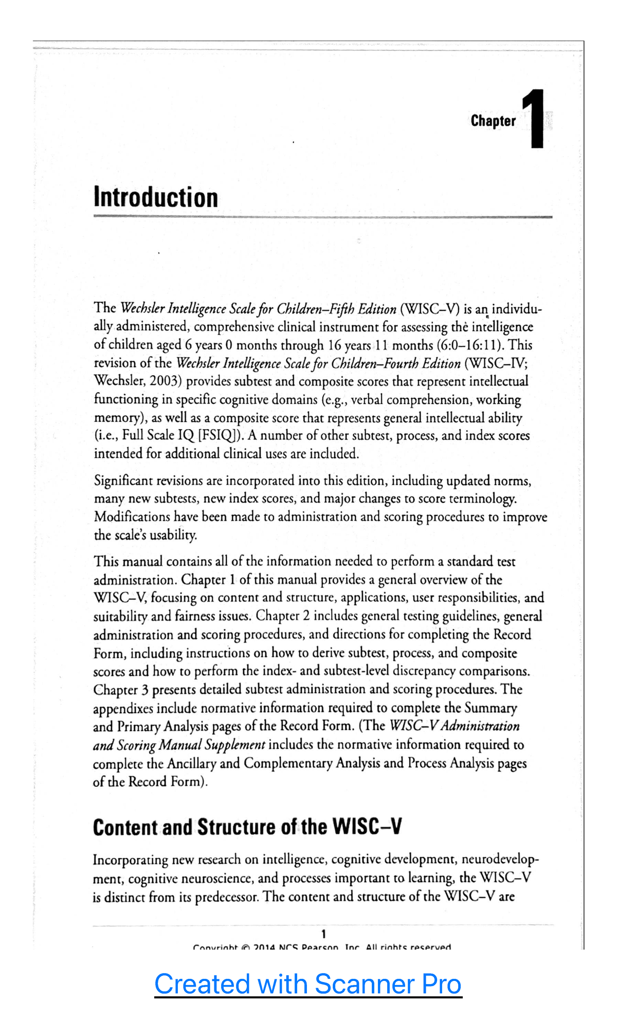 WISC-V Chapter 1: Introduction to the Wechsler Intelligence Scale - Studocu