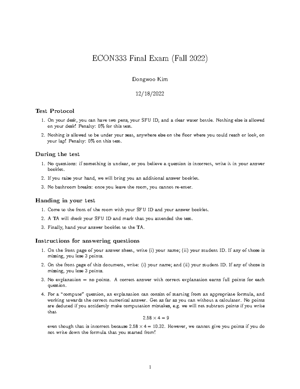 ECON333-2022-Final-Exam question - ECON333 Final Exam (Fall 2022 ...