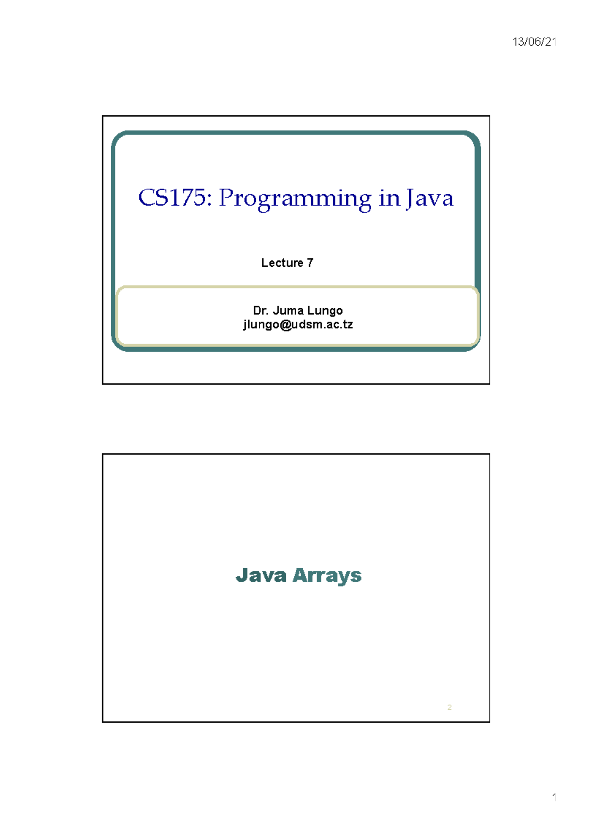 CS175: Lecture 7 - Understanding Java Arrays - Studocu