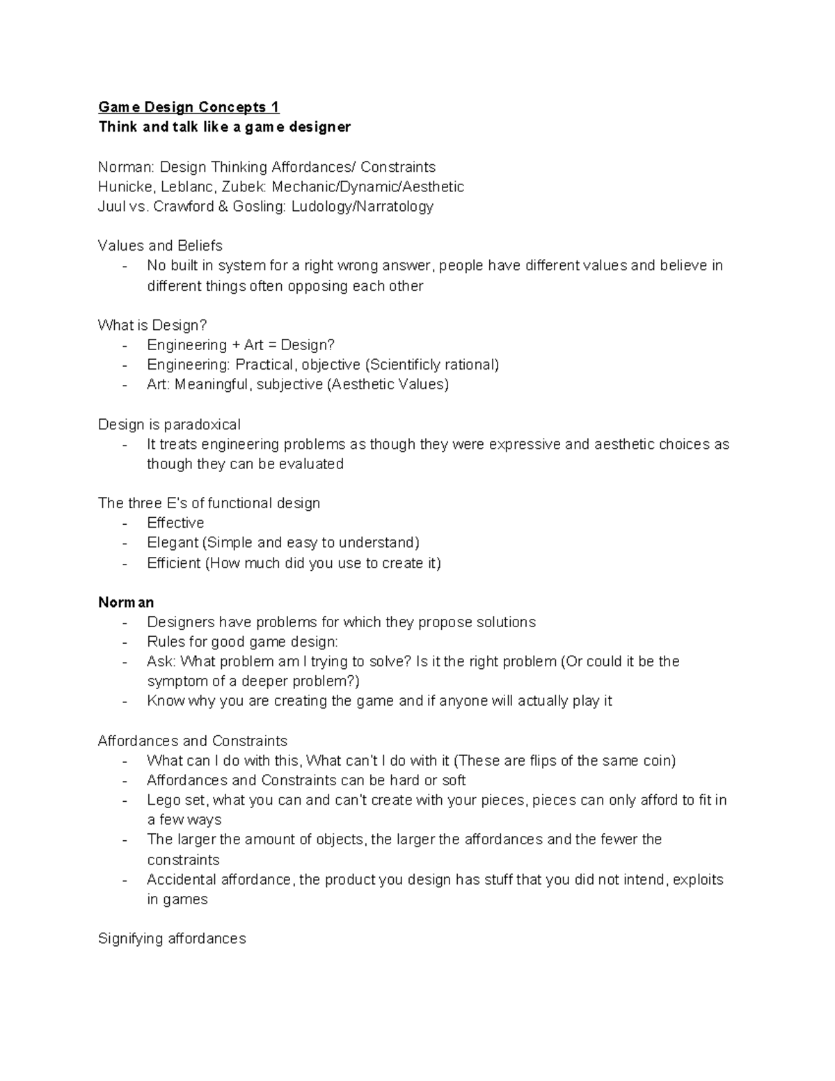 DD - 101 - Midterm Lecture Notes: Game Design Concepts and Theories ...