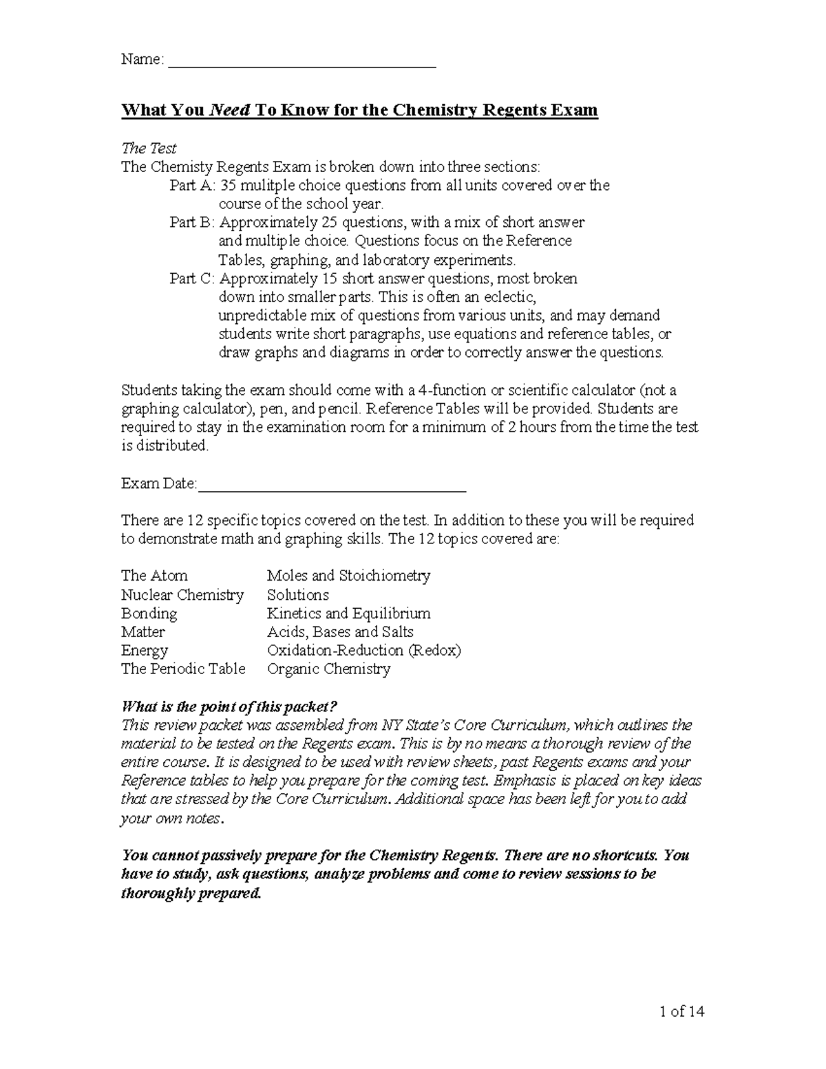 Chemistry Regents Exam Review: Key Insights & Topics for Success - Studocu