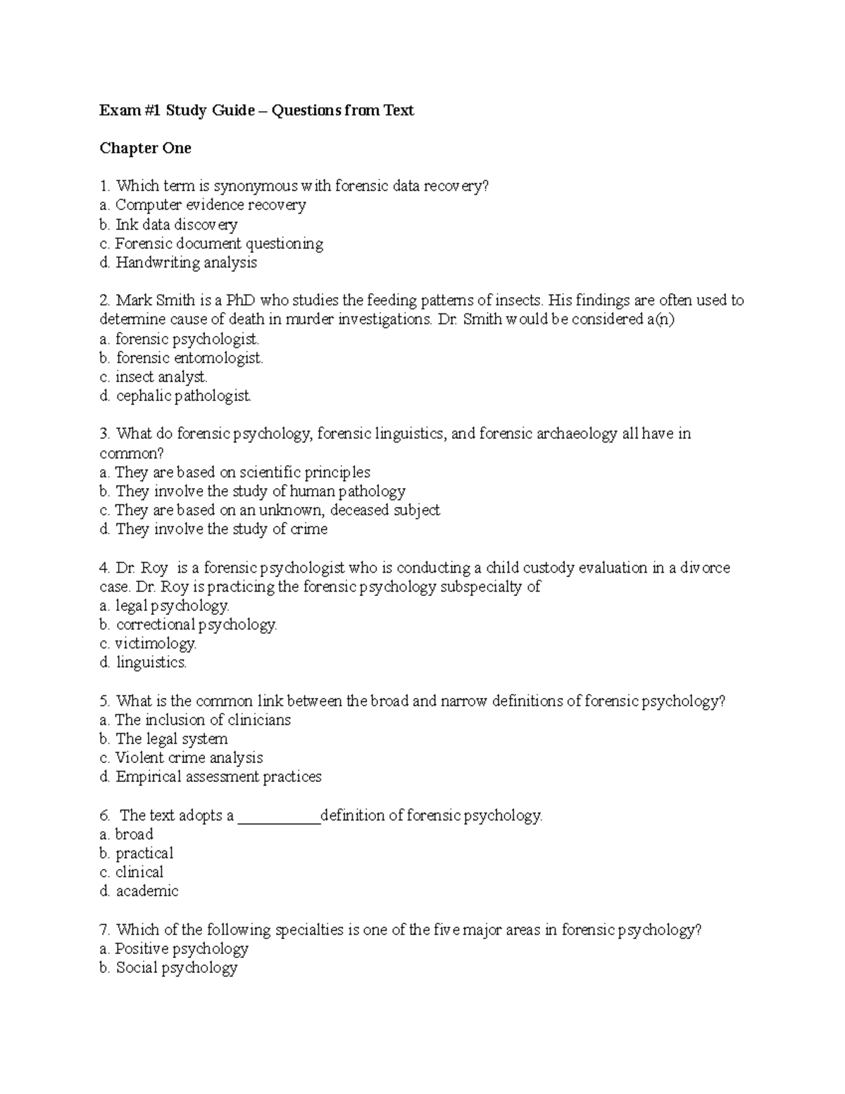 Exam #1 Study Guide - Forensic Psychology (PSY 202) - Studocu