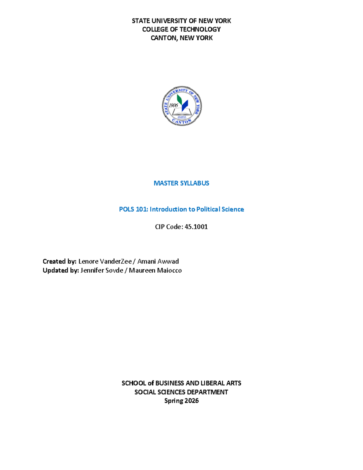 POLS 101: Master Syllabus for Introduction to Political Science - Studocu