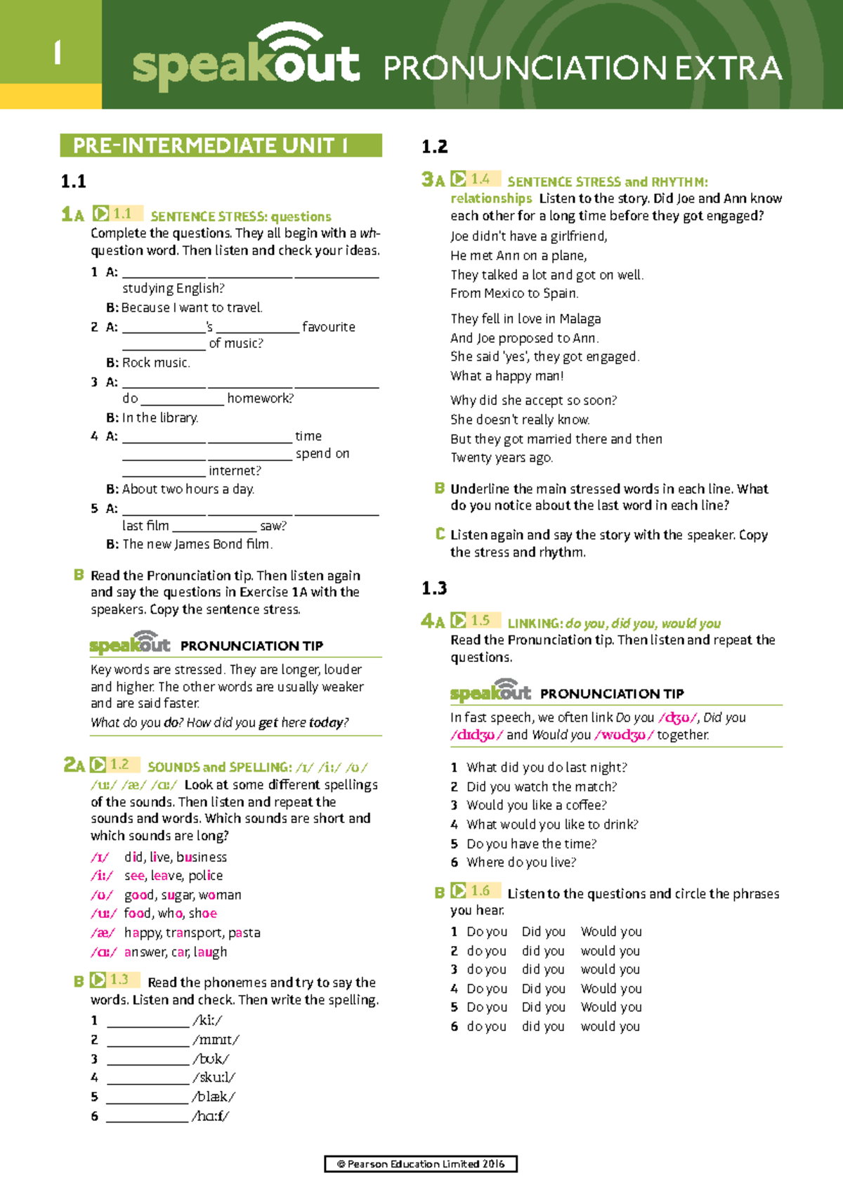 Pronunciation Extra: Key Insights for Speakout Pre-Intermediate 2nd ...