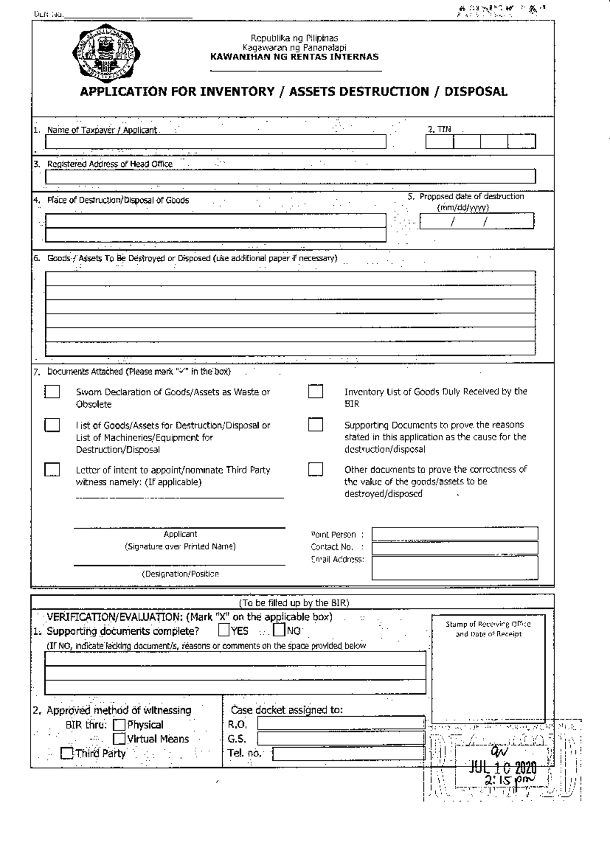 RMO No. 21-2020: Application for Inventory/Assets Destruction/Disposal - Studocu