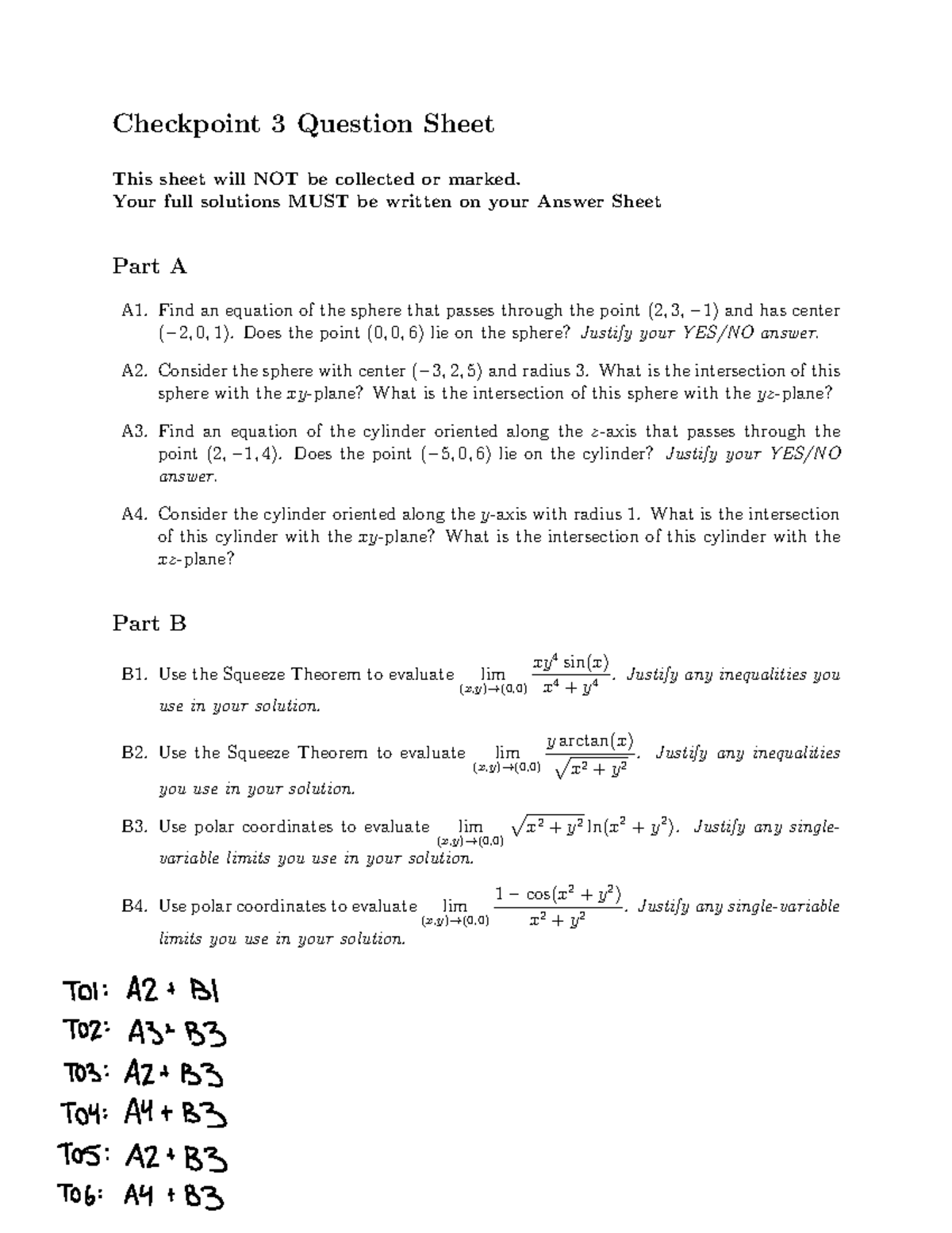 Math 1XX3 Checkpoint 3 Solutions and Question Sheet - Studocu