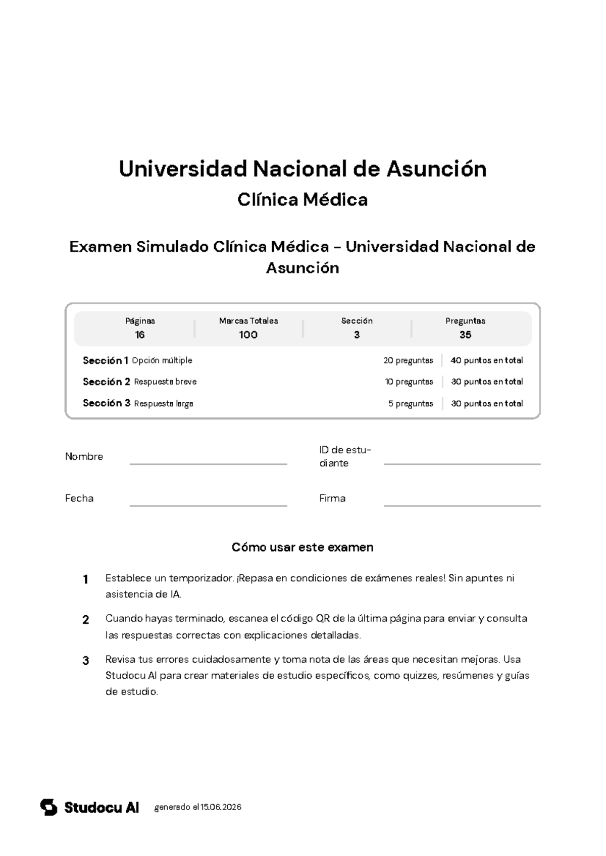 Examen Simulado Clínica Médica - Universidad Nacional de Asunción - Studocu