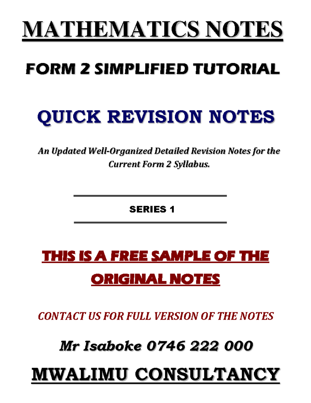 F2 Maths Simplified Notes SP - MATHEMATICS NOTES FORM 2 SIMPLIFIED ...