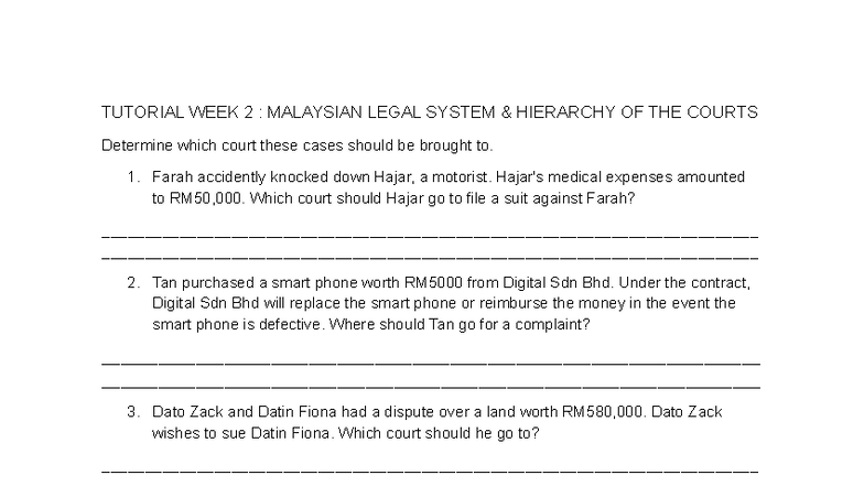 QUIZ LAW240: Malaysian Legal System & Court Hierarchy - Studocu