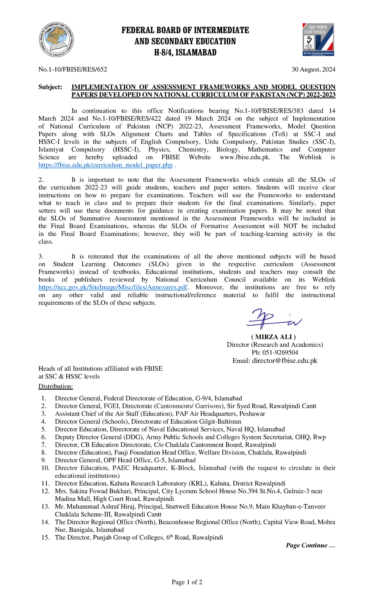 Final Model Question Paper: Pakistan Studies SSC-I Framework 2022-2023 ...