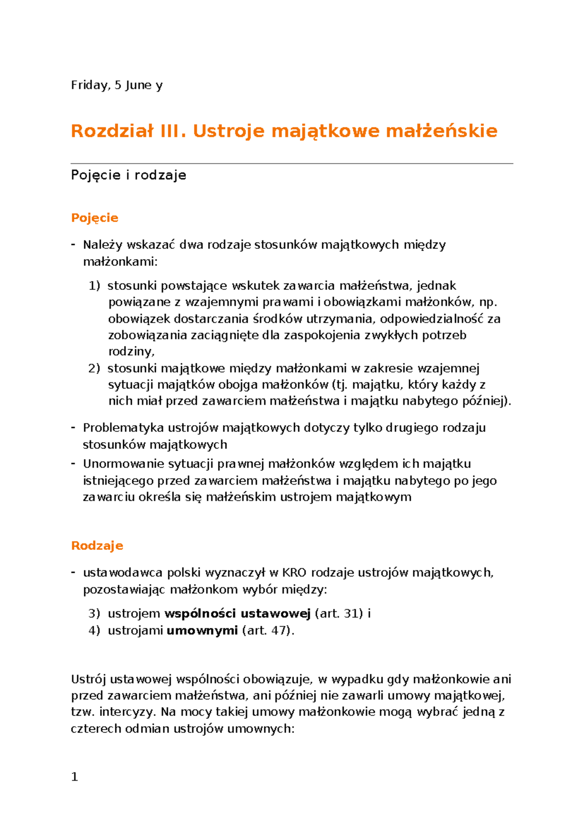 Rozdział III: Ustroje majątkowe małżeńskie - Pojęcia i rodzaje (KRO ...
