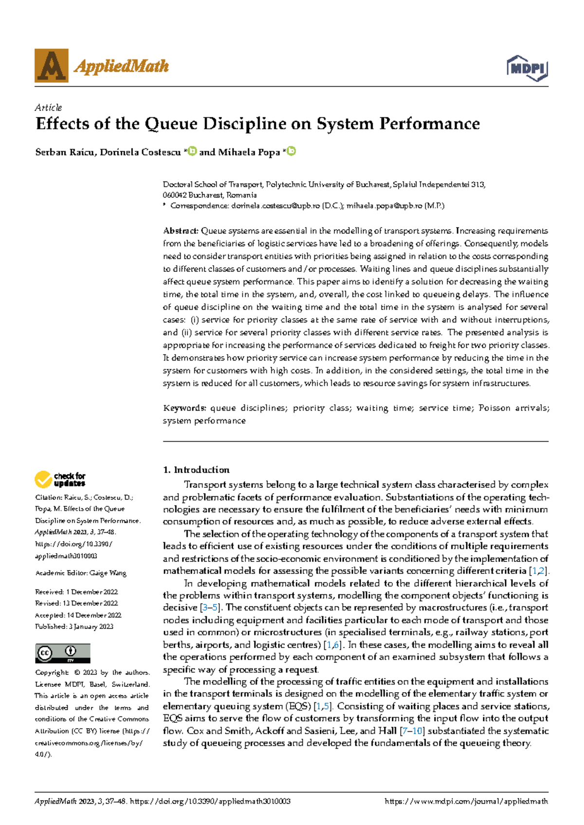 Effects of Queue Discipline on System Performance in Transport Systems ...