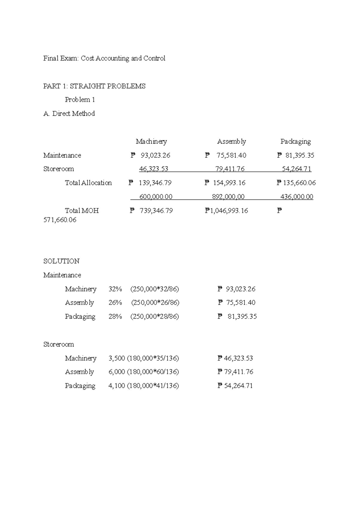 COST Accounting - Final Exam Study Guide and Solutions - Studocu