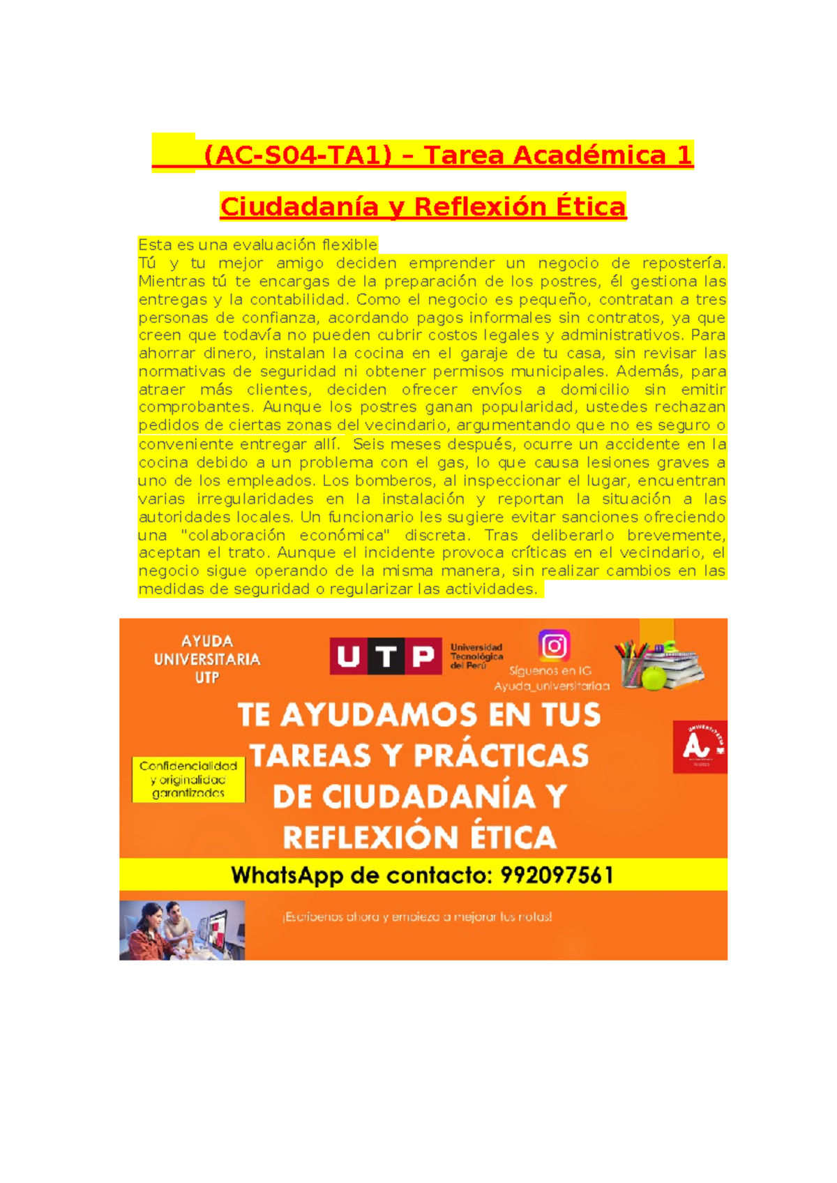 Tarea Académica 1: Análisis Ético en Ciudadanía y Reflexión Ética - Studocu