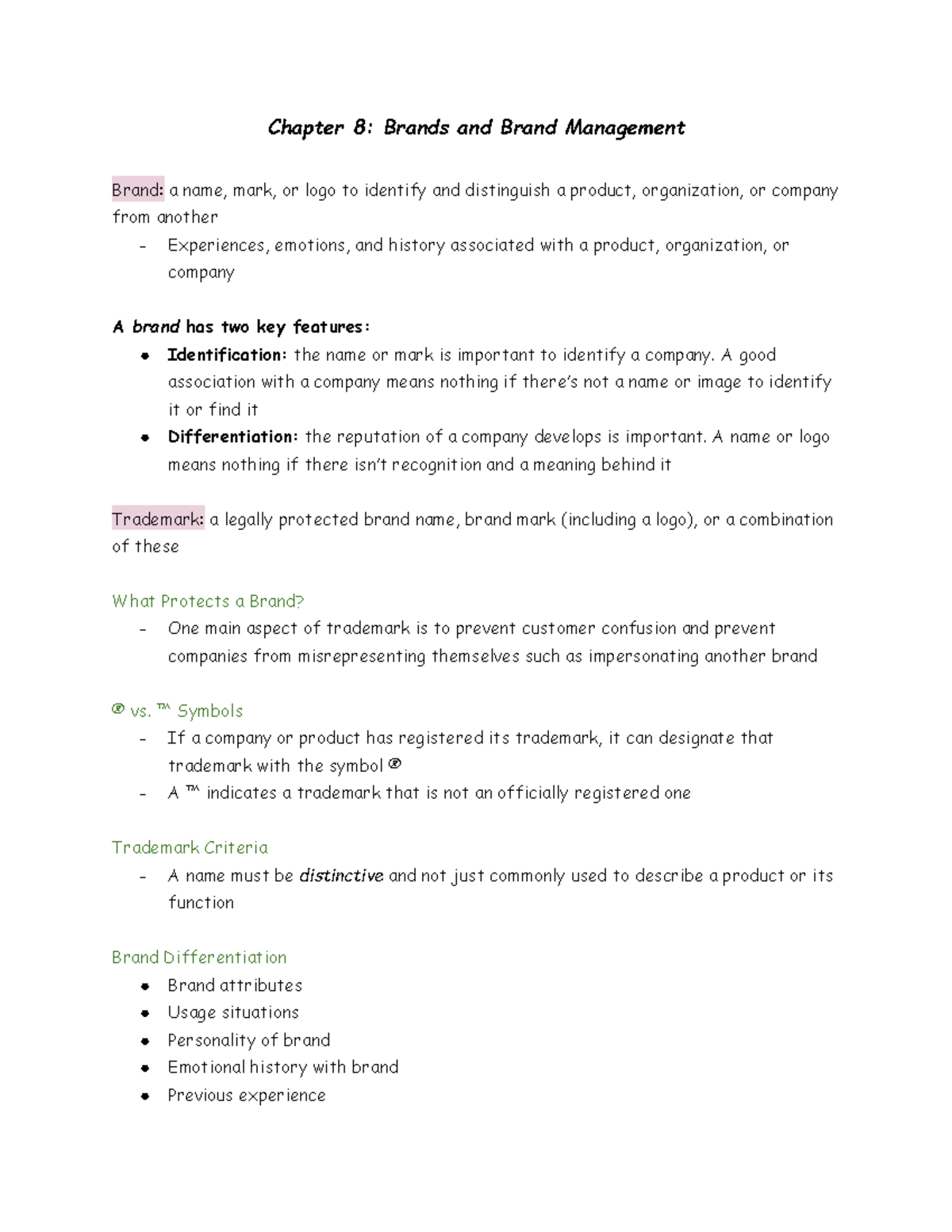 Brand Management Strategies: Insights from Chapters 8-10 - Studocu