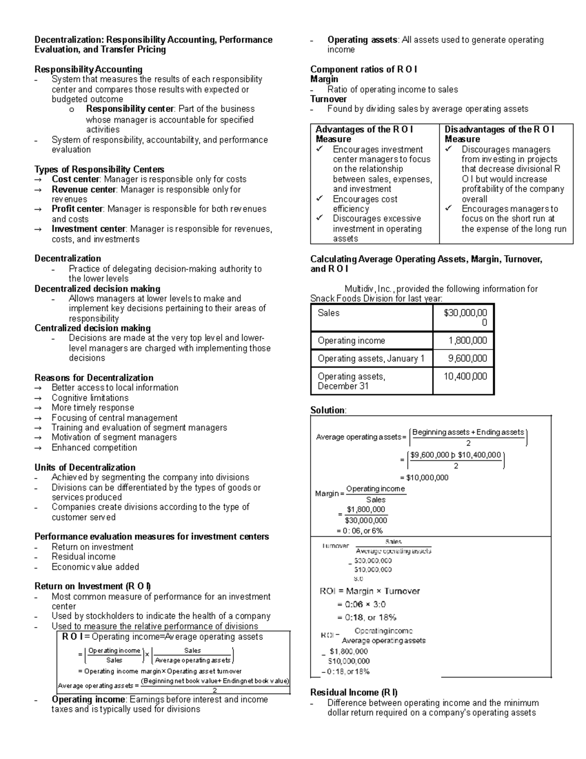 Decentralization: Responsibility Accounting & Performance Evaluation ...