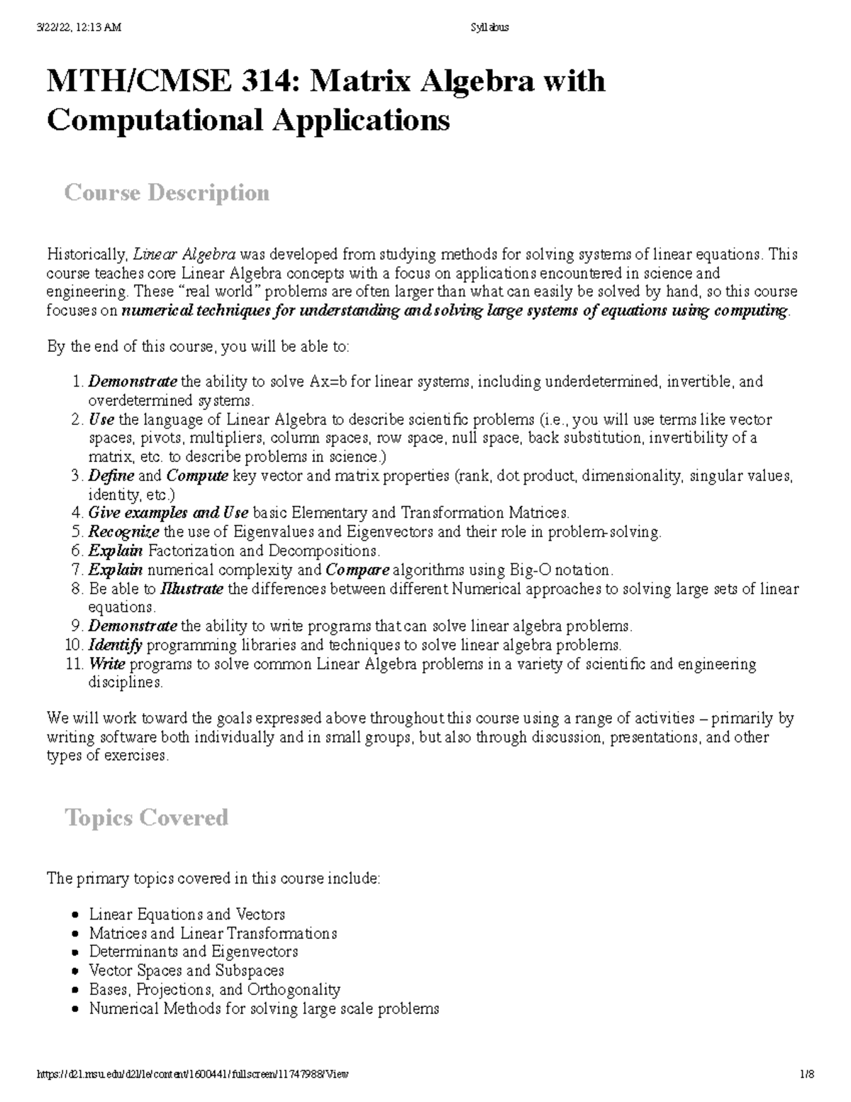 Syllabus, Spring 2022 - MTH/CMSE 314: Matrix Algebra with Computational ...