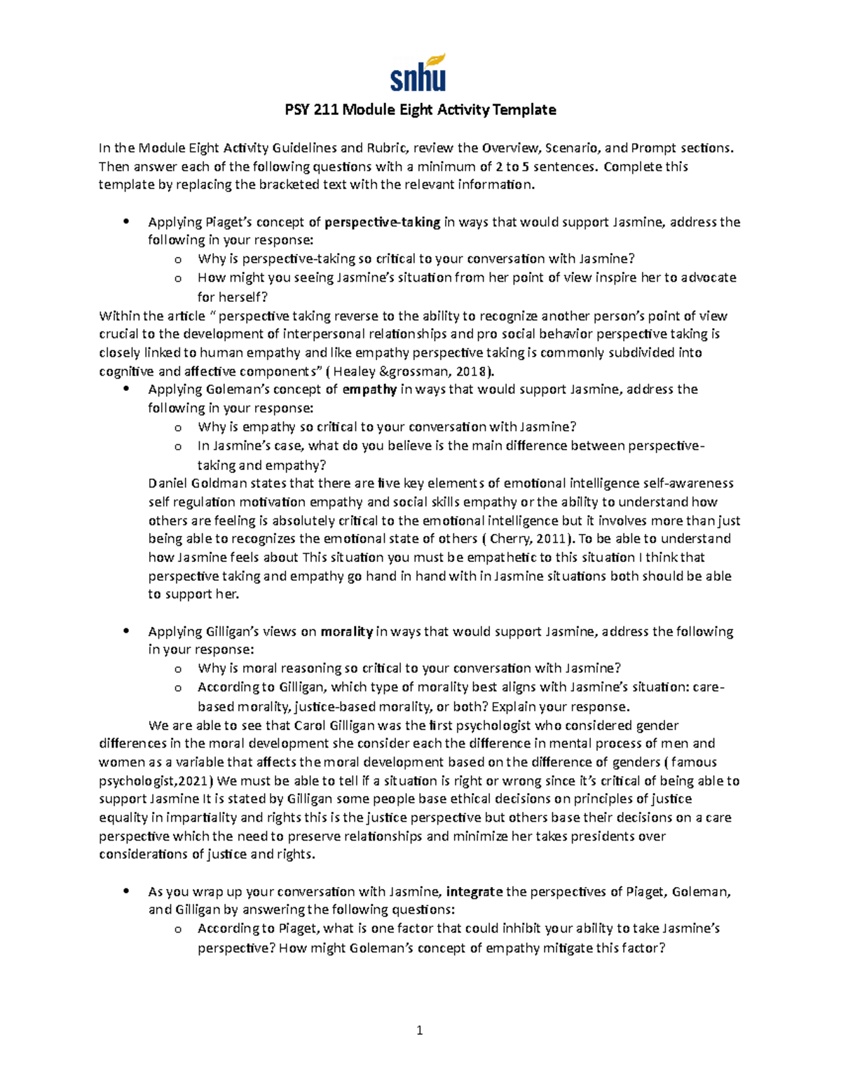 PSY 211 8-2 copy copy copy copy - PSY 211 Module Eight Activity ...