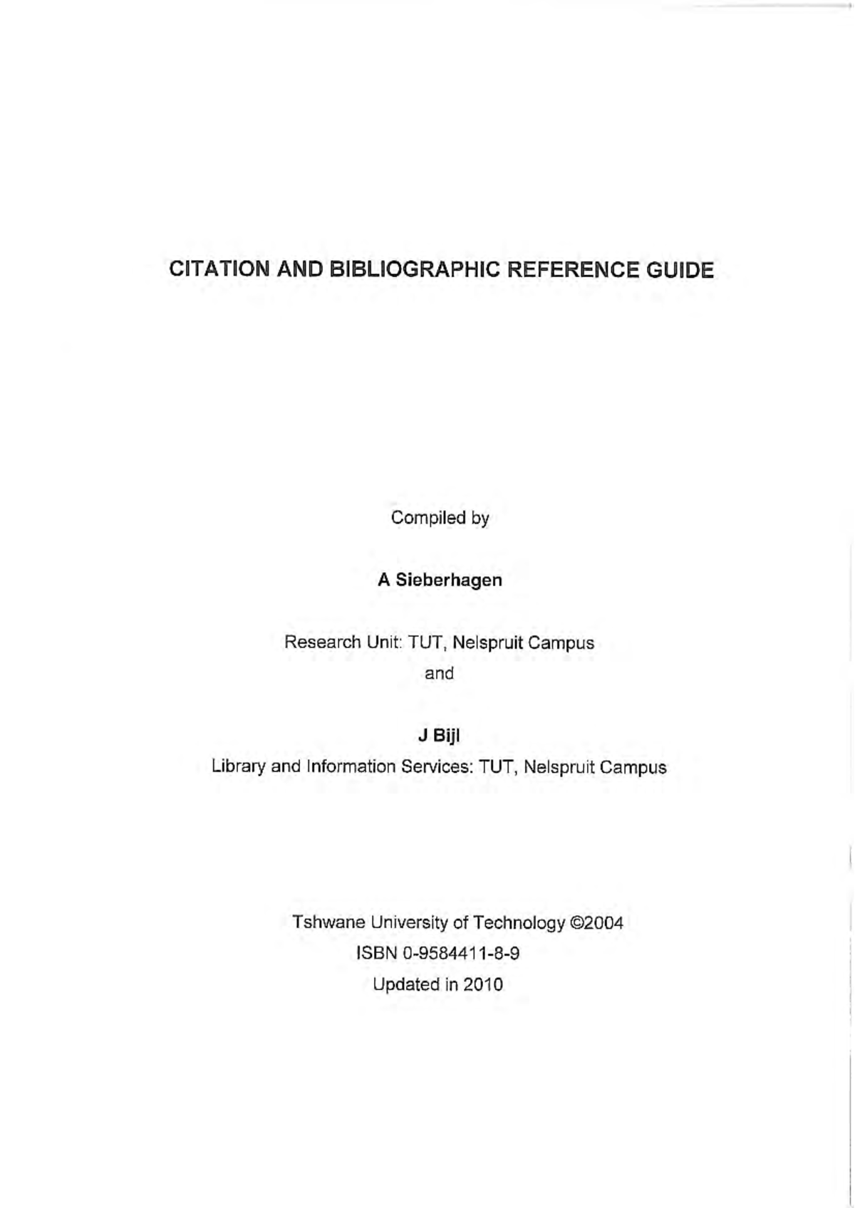 TUT Citation and Bibliographic Reference Guide (2010 Edition) - Studocu