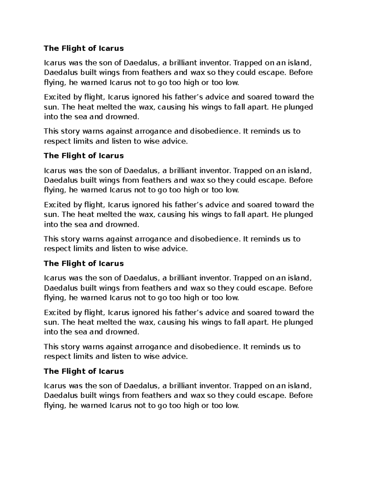 The Flight of Icarus: A Lesson in Humility and Obedience - Studocu