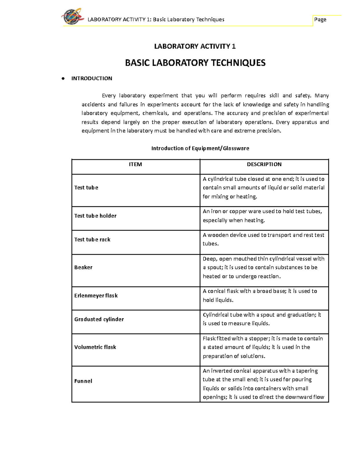Gen Chem - Lab Activity 1: Basic Lab Techniques Overview - Studocu