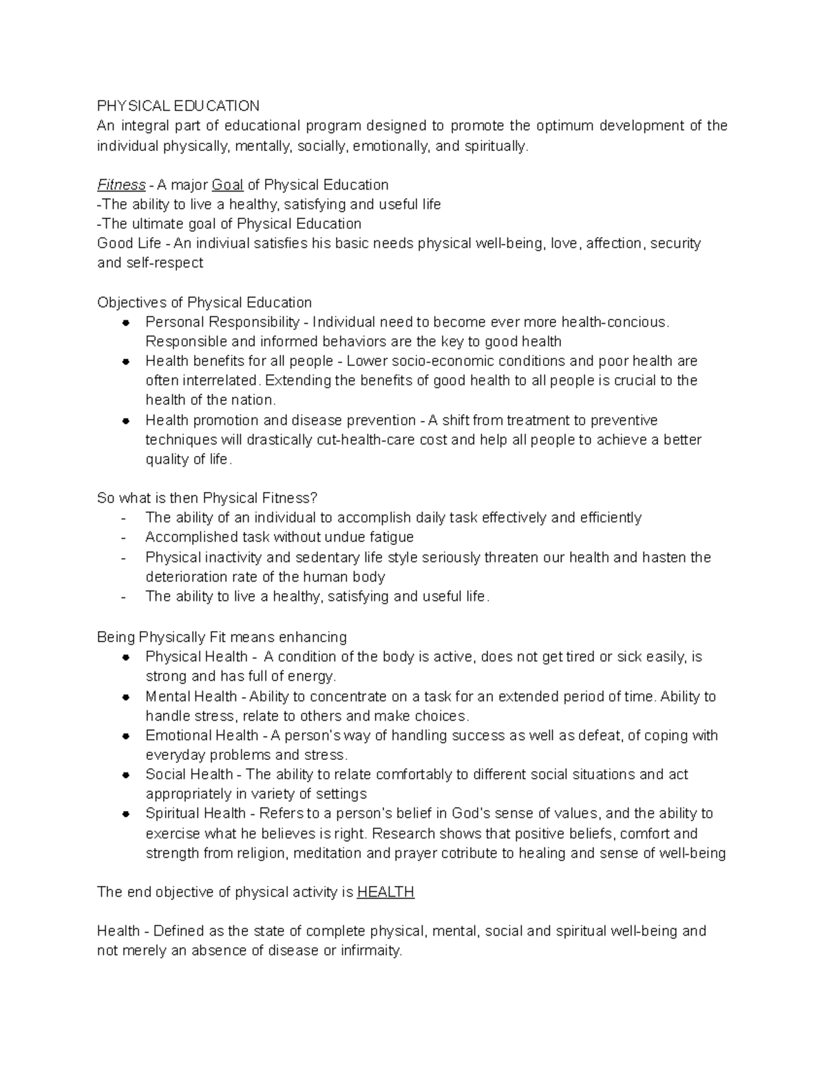 Introduction to Physical Education 1 Notes - PHYSICAL EDUCATION An ...